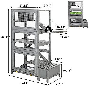 Hamster Cage 55" H 6-Tier Large Critter Nation Cage for Chinchilla Ferret Rat Squirrel Lizard Chameleon Small Animal W/Removable Tray and Wide Ramp, Anti-Chewing, Grey