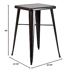 Flash Furniture Commercial Grade 23.75" Square Black-Antique Gold Metal Indoor-Outdoor Bar Table Set with 2 Stools with Backs