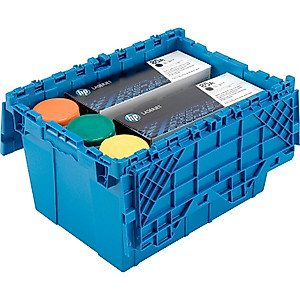 Monoflo Global Industrial Plastic Distribution Container With Hinged Lid, 21-7/8x15-1/4x12-7/8, Blue