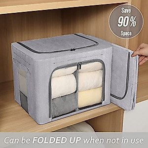 2Pack Stackable Storage Bins Oxford Frame Storage Box with Clear Window, Label Holder, Durable Carry Handles