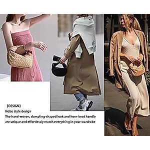 Women Kontted Woven Bag Handbag Hobo Bag Leather Woven Fashion Designer Ladies Clutch Purse Dumpling Shoulder Bag for Women (Caramel Brown)