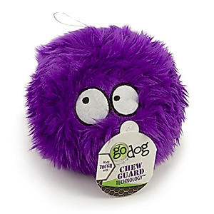 goDog Furballz Squeaky Plush Ball Dog Toy, Chew Guard Technology - Purple, Large