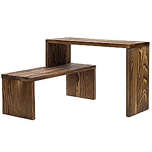 MyGift Kitchen Corner Storage Shelf, Rustic Burnt Solid Wood Countertop Storage Display Shelf, Dorm Desk Bathroom Office Adjustable Shelf Organizer, 2 Piece Set