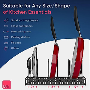 Better Things Home Pot Lid Organizer for Cabinet with 6 Adjustable Dividers - Anti-Scratch Padding - Bakeware, Cookware – Perfect for Kitchen Organization (Dark Grey)