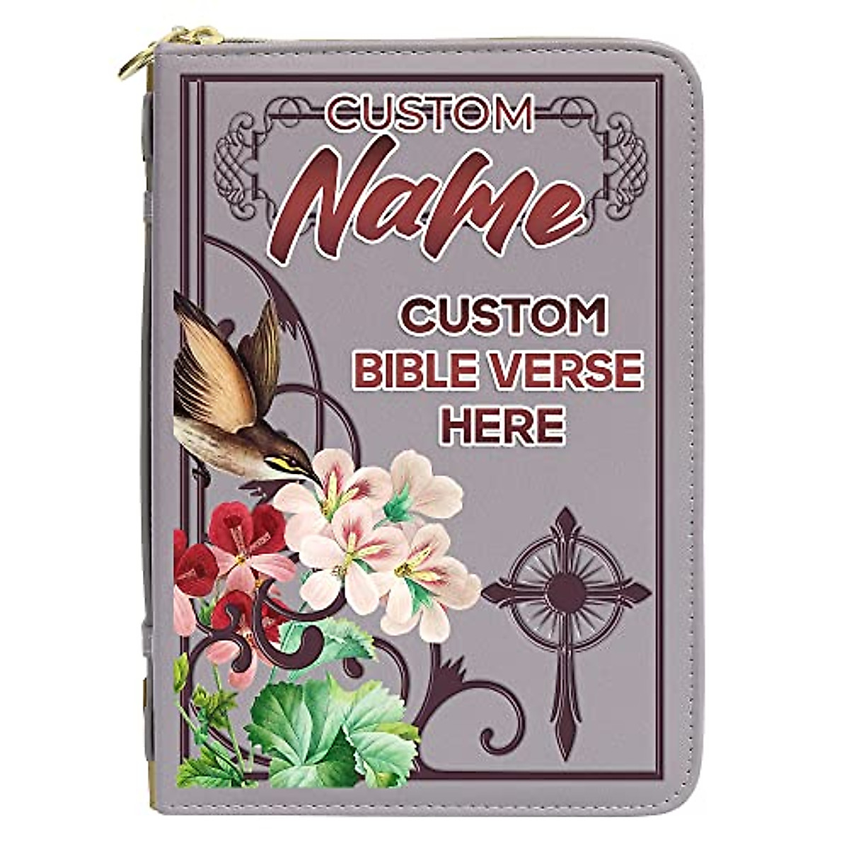 9.6x6.6 Inch Personalized Bible Cover, Custom Bible Cover – Personalized Leatherette Bible Cover and Carrying Case with Handle, Womens Bible Case (Gray (Design 2))