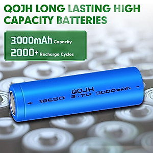 QOJH 18650 Rechargeable Battery, 2Pack 3.7v Lithium ion Battery 18650 3000mAh for Headlamp, LED Flashlight, Solar Lights, Toy, Mini Fans etc (Flat Top)