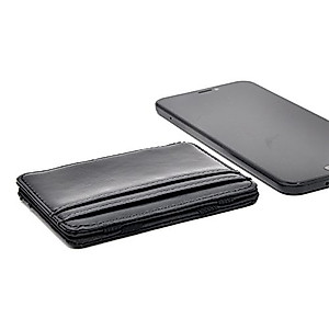 Patty Both Slim Leather Pocket Wallet with Magic Money Clip & Card Holders (Black)