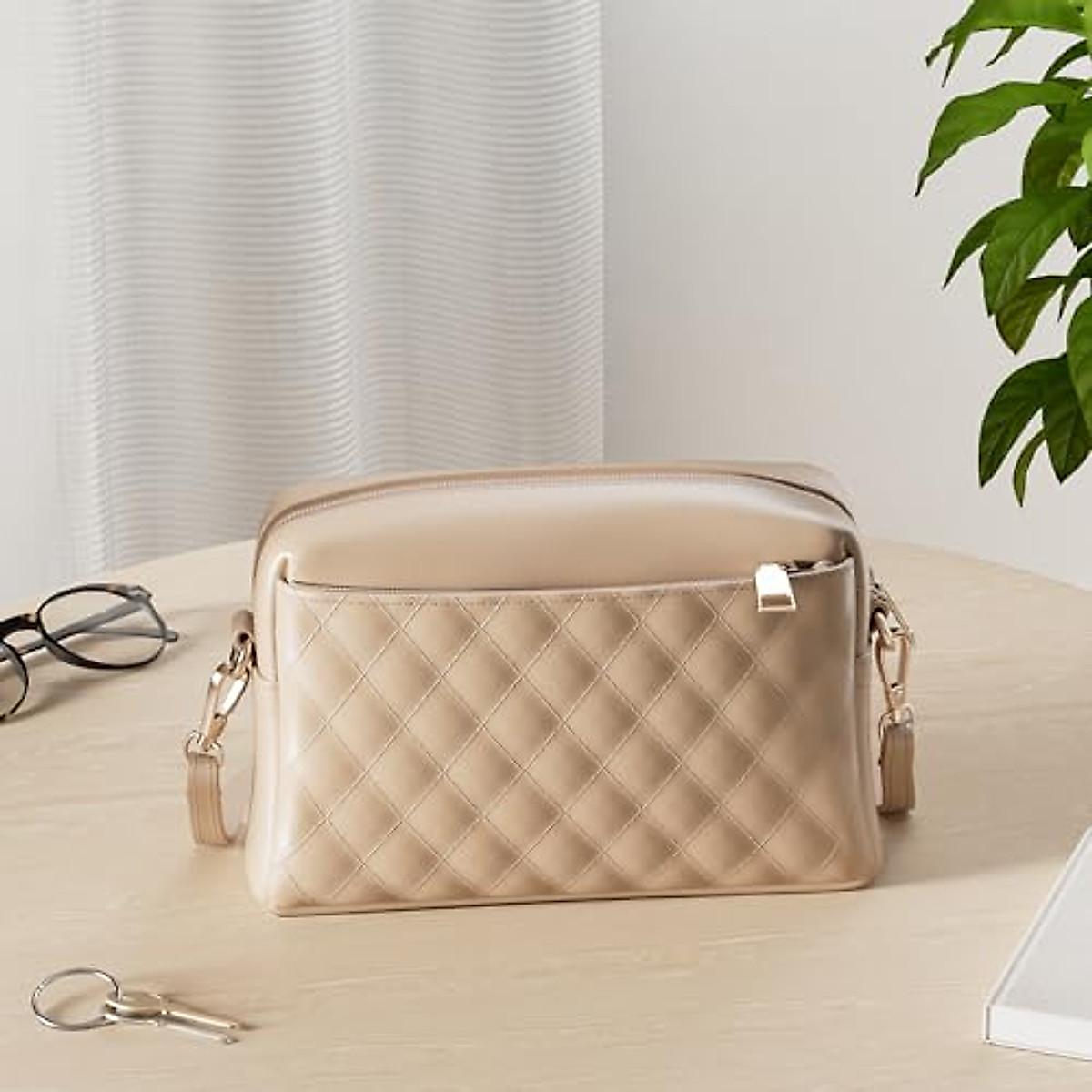 KKXIU Triple Zip Lightweight Small Crossbody Bags for Women Quilted Shoulder Purses and Handbags (B-khaki)