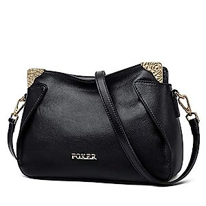 Leather Crossbody Bags for Women, Genuine Full-grain Leather Ladies Fashion Messenger Bags with Adjustable Strap Women's Cowhide Shoulder Bag Womens Cross Body Zipper Purses Designer Satchel (Black)