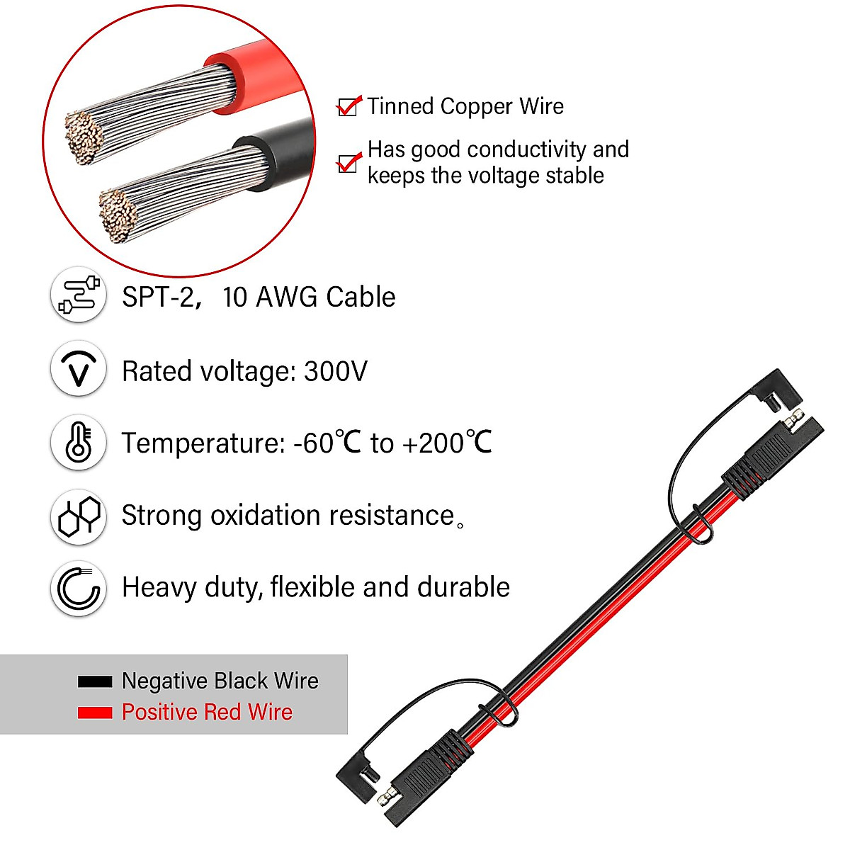 MOOKEERF SAE Extension Cable 10 AWG - 30FT SAE to SAE Quick Disconnect Wire Battery Charger Extension Cord Heavy Duty with SAE Polarity Reverse Adapter for Solar Panel Trolling Motor Automotive RV