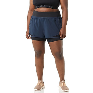 Amazon Essentials Women's Standard-fit Knit Waistband 2-in-1 Woven Running Short (Previously Core 10), Navy/Black, 2X