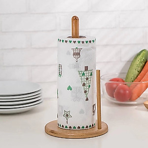 Bamboo Paper Towel Holder Natural Bamboo Wood Countertop Vertical Tissue Holder Rack Kitchen Paper Hanger Rack Countertop Wooden Paper Roll Holder for Kitchen Bedroom Living Room Home Decoration