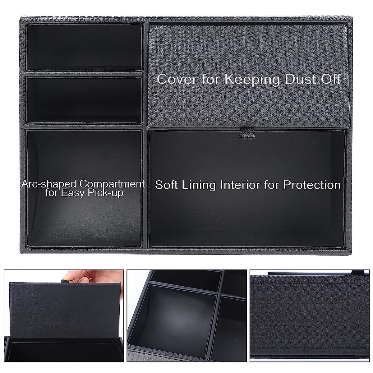 Zcaukya Men's Valet Tray, Jewelry Box Nightstand Organizer with 5 Compartments for Phone Keys Wallet Watch Glasses, Faux Leather Dresser Entryway Catchall Holder for Father's Day Gift (Black)