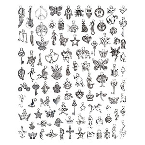 Wholesale Bulk Lots Jewelry Making Silver Charms Mixed Smooth Tibetan Silver Metal Charms Pendants DIY for Necklace Bracelet Jewelry Making and Crafting, JIALEEY 100 PCS