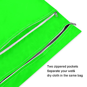 Kigai Waterproof Wet Bag Set Plain Neon Green Solid Color Wet Dry Bags for Cloth Diapers Washable Pouch with Handle Travel Bag Organizer for Beach Gym 12" x 14"