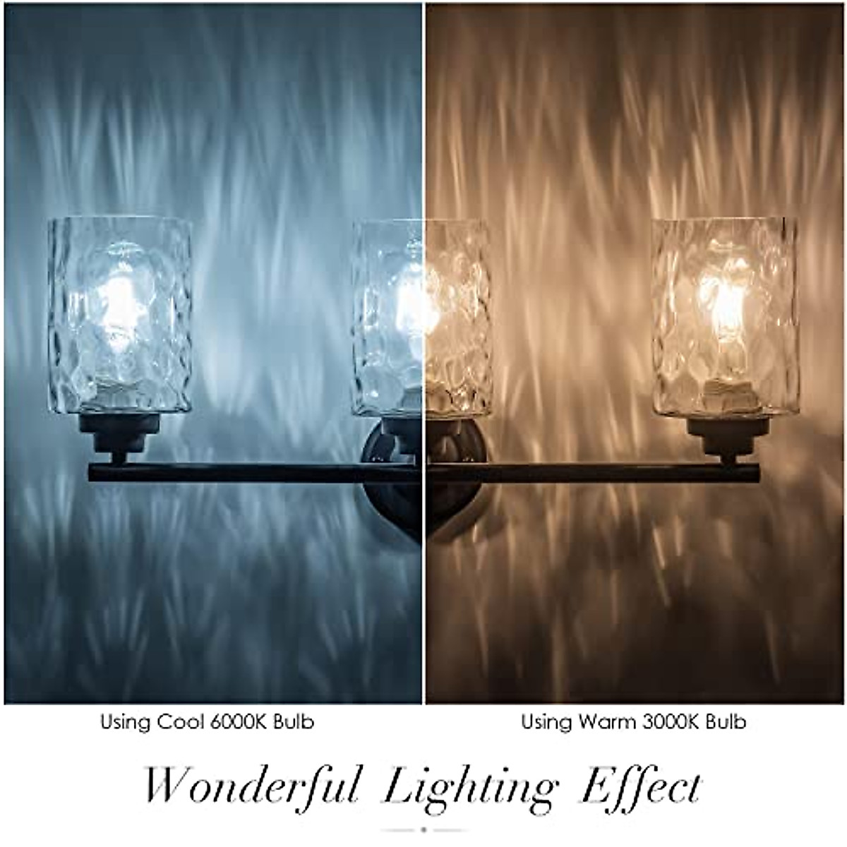 brfaixla Modern Matte Black Bathroom Vanity Lights Fixtures 24 Inch 3-Light Hammered Glass Industrial Sconces Wall Lamp Lighting for Bath Mirror Bedroom Makeup Desk Living Room Kitchen Porch Hotel