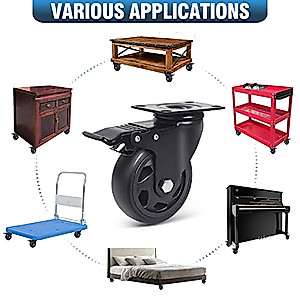 5 Inch Caster Wheels with Brake 2200lbs,Heavy Duty Casters Set of 4,Swivel Plate Casters with Double Ball Bearings,Premium PVC Furniture Caster Wheels for Carts,Workbench(Hardware Included)