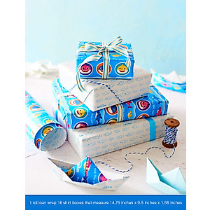American Greetings Reversible Wrapping Paper, Baby Shark (1 Roll, 75 sq. ft.)
