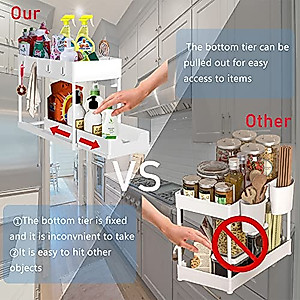 SKARO 2 Tier Upgraded Under Sink Sliding Basket Organizer and Storage, Pull Out For Easy Access, Multi-Purpose For Bathroom Storage And Kitchen Organizer Cabinets, 2 Pack, White