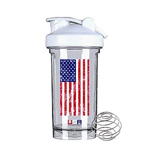 American Flag USA Shaker Bottle | 24 oz | Distressed Grunge Texture with Tri-colored USA Print || Made from Durable Tritan Plastic || Patriotic Protein Mixer