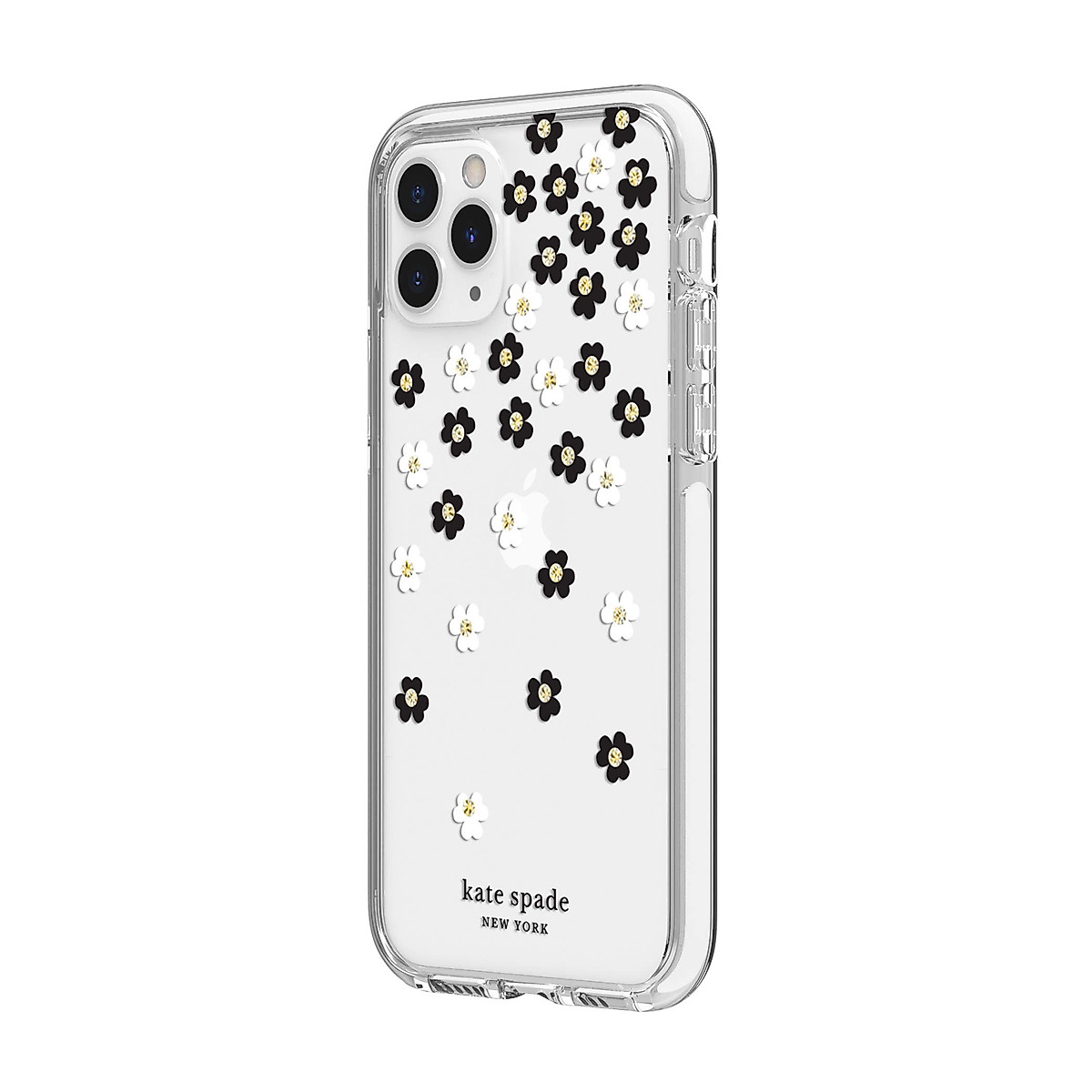 kate spade new york Scattered Flowers Case for iPhone 11 Pro - Polyurethane, Shock-Absorbent, Defensive Hardshell with White Bumper, Scattered Flowers Gold Gems
