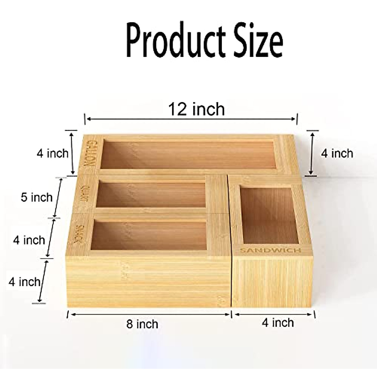 ANLIZY Ziplock Bag Storage Organizer - Plastic Bag Organizer for Kitchen Drawer, Bamboo Baggie Organizer for Gallon, Quart, Sandwich, Snack, Compatible with Ziploc, Glad, Solimo, 365 by WFM, Hefty