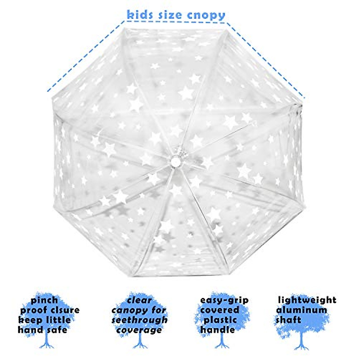 Baraida Kids Clear and Transparent Umbrella with an Easy Grip Handle, Dome Bubble Umbrella, Windproof for Kids Boys and Girls, Little Stars