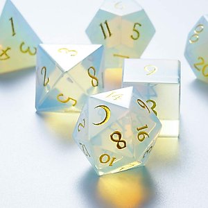 Opalite 7 Pieces D&D Gemstone Dice Set DND Polyhedarl Dice Set for Dungeons and Dragons RPG Games
