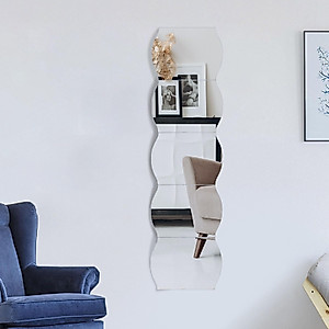 DEMAIKE Contemporary Wave Pattern Full-Length Body Mirror - Set of 5pcs, 9.7x8.6 inches, Self-Adhesive Irregular Wall Mirrors for Door, Living Room, Bedroom,