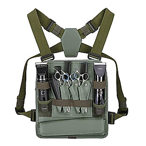 Muserise Leather Fashionable & Functional Chest Rig Bag for Barbers, Stylish Haircut Tools Storage Chest Bag for Barber (Olive)
