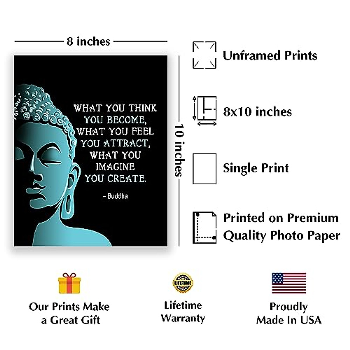 What You Think, Feel & Imagine - Buddha Quotes Spiritual Wall Art Print. Modern Inspirational Wall Print. Ideal For Home Decor, Studio Decor & Office Decor. Perfect Gift For All. Unframed - 8x10"