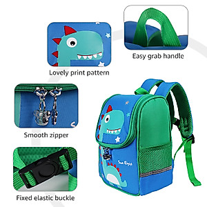 DNSHAN Toddler Backpacks for Boys, 11 Inch Ultra-light Preschool Bookbag for Little Kids, 1-4 Years Old, Dinosaur