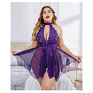 Avidlove Lace Lingerie Babydoll Women Sexy Chemise Exotic Nightgowns Bridal Nightdress Purple