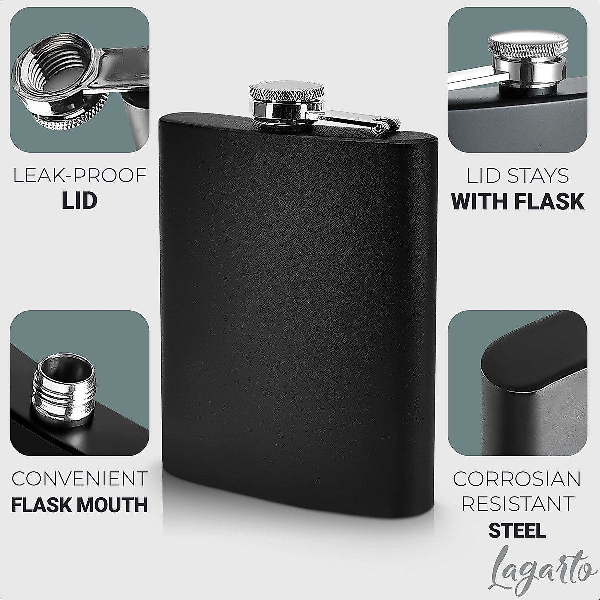Matte Black Flasks for Liquor Stainless Steel - 8oz Flasks for Liquor Flasks for Women Vodka Alcohol Liquor Flasks for Men Drinking Flasks - Leak Proof Drinking Funnel Flask for Men Whiskey Flask