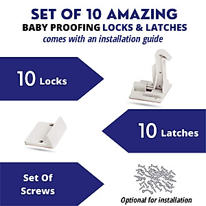Invisible Baby Proofing Cabinet Locks - Upgraded Version with Strong Adhesive 10x Child Safety Proof Spring Locks for Cabinet & Drawer Toddler and Child Proofing Safety Latch Lock Solution by G2eComme
