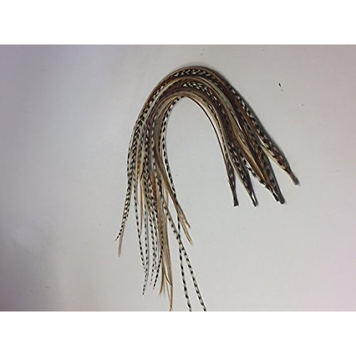 Natural Beige and Brown Feather Hair Extension – Ranging from 8 to 12 Inches, Seven Genuine Rooster Feathers Bonded Together, Includes Two Silicone Micro Beads