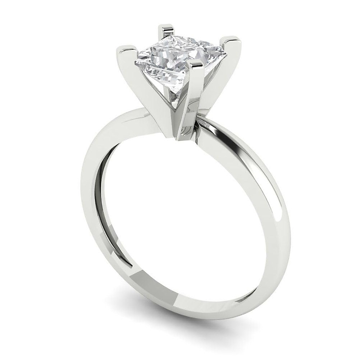 Clara Pucci 1.0 ct Princess Cut Solitaire Genuine Moissanite Wedding Bridal Designer Anniversary Engagement Ring in 14k White Gold