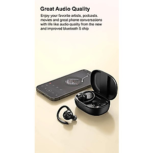 Acuvar Fully Wireless Bluetooth 5.0 Rechargeable New Sports Active Earbud Headphones with Smart Charging Case (Black)