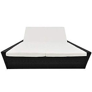 EstaHome Outdoor Lounge Bed with Cushion | Adjustable Rattan Patio Daybed | 2-Person Outdoors Sunbed | Garden Sun Lounge Bed | Sofabed for Outside Backyard Yard Pool Beach | Black Poly Rattan