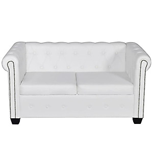 ULUYYUC Chesterfield 2-Seater Artificial,Leather Parlor Sofa Porch Sofa Modern Sofa Guest Sofa with Armrests Suitable for Living Room Apartment Home Office Leather White