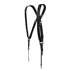 Camera Strap Accessories for Two-Cameras – Dual Shoulder Leather Harness – Multi Camera Gear for DSLR/SLR Black ProInStyle strap by Coiro