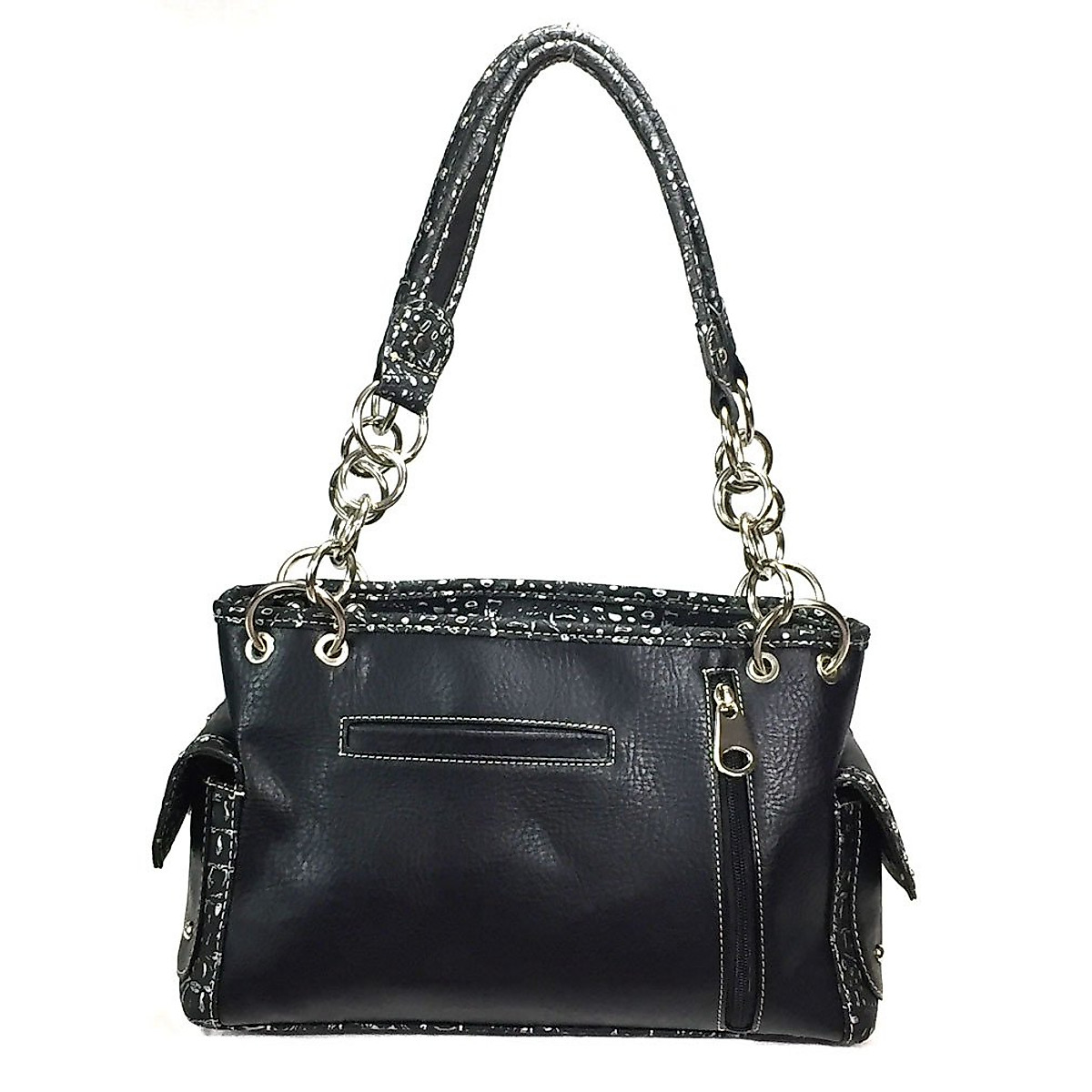 ZZ Fab Embroidered Concealed Carry Rhinestone Studded Skull Purse Black