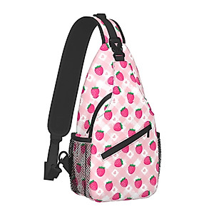 ASYG Strawberry Sling Bag Cute Crossbody Chest Daypack Casual Backpack Women Shoulder Bag For Travel Picnic
