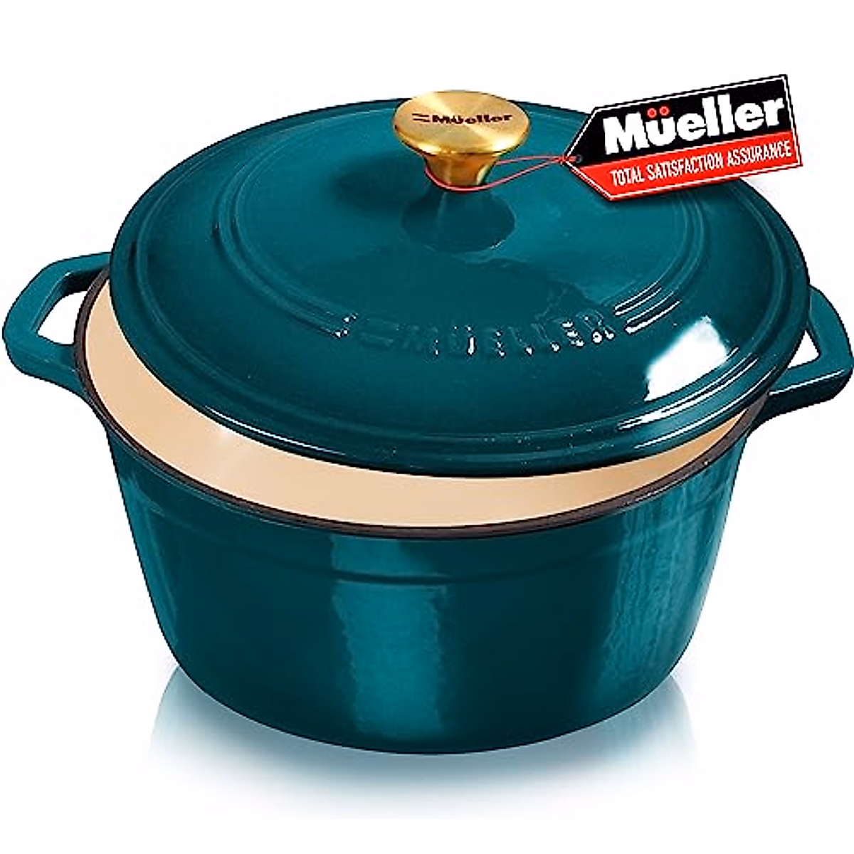 Mueller DuraCast 6 Quart Enameled Cast Iron Dutch Oven Pot with Lid, Heavy-Duty, Braiser Pan, Stainless Steel Knob, for Bread Baking, Braising, Stews, Roasting, Safe across All Cooktops, Emerald