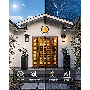 HWH INVESTMENT Outdoor Wall Light 2 Pack, Exterior Wall Sconce Light Fixtures with Seeded Glass, Farmhouse 1-Light Porch Light Waterproof for Patio Balcony Indoor, Matte Black, 5HX62B-2PK BK
