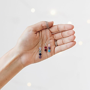 EVE'S ADDICTION Custom 4 Stone Simulated Birthstone Heart Necklace (16"), 925 Sterling Silver Heart Drop Necklace for Women - Women's Personalized Heart Necklace - Gifts for Mom