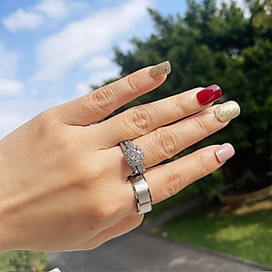 18k White Gold Plated Wedding Ring Sets for Him and Her Women Men Titanium Stainless Steel Bands 2Ct Cz Couple Rings Size 11&7