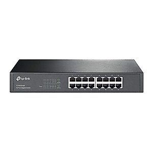 TP-Link 16-Port Gigabit Ethernet Unmanaged Switch Plug and Play Metal Desktop/Rackmount Fanless (TL-SG1016D)