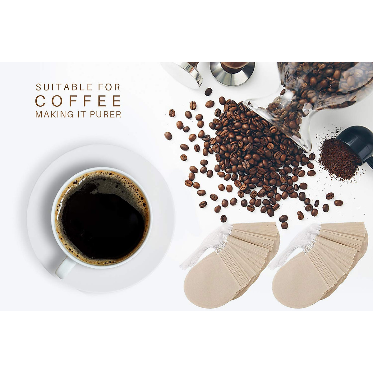 Tea Filter Bags, 300pcs Disposable Empty Tea Bags Tea Infuser Drawstring Teabags Safe Natural Material Tea Bags for Loose Leaf Herbs Teas (Round Shape)