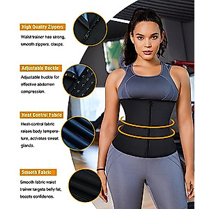 LEINIDINA Womens Waist Trainer Corset with Zipper Sweat Waist Trimmer for Women Workout Belt Corset Shapewear Black
